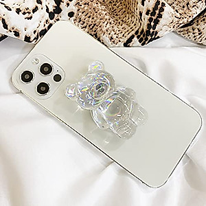 curfair Mobile Phone Grip Stand 3D Laser Bear Phone Griptok Folding Finger Stand Easy Installation Smooth Transparent