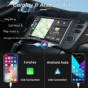 Apple CarPlay Double Din Car Stereo Radio with Android auto,7 inch Bluetooth Touchscreen Radio Support Phone Mirror Link FM Radio,Car Audio Receivers with Mic HD Backup Camera USB/TF Card Port/AUX-in