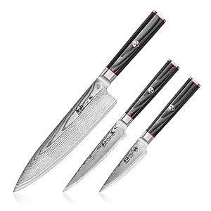 Cangshan YARI Series Starter Knife Set With Ash Wood Box, X-7 Damascus Steel (3-Piece)