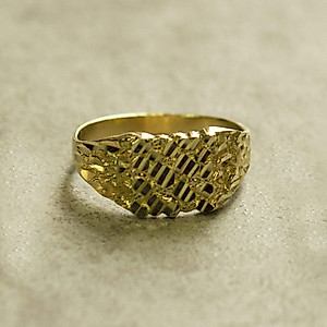 LoveBling 10K Yellow Gold Square Nugget Ring, Small (0.37" x 0.37") (12)