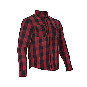 Mens Motorcycle Lightweight Waterproof CE armor Blk/Red Checkered Flannel Riding Jacket Shirt (as1, alpha, xx_l, regular, regular, XX-Large)