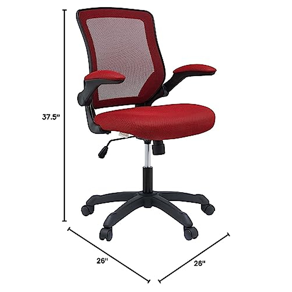 Modway Veer Office Chair with Mesh Back and Vinyl Seat With Flip-Up Arms in Red