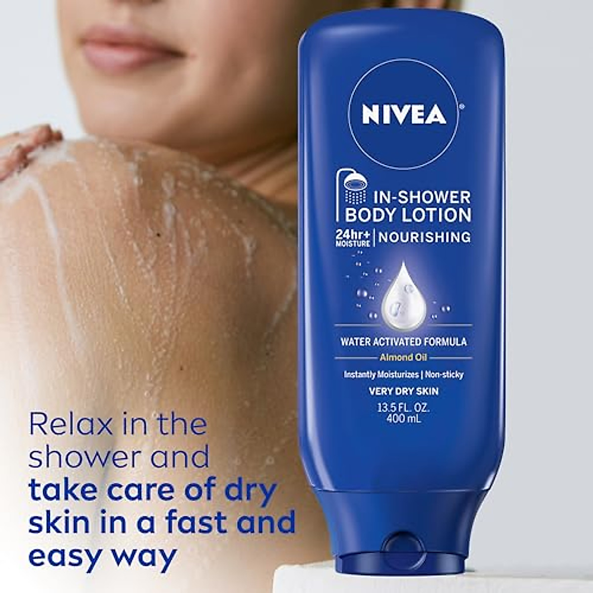 NIVEA Nourishing In Shower Lotion, Body Lotion for Dry Skin, 13.5 Fl Oz Bottle