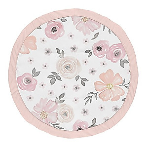 Sweet Jojo Designs Blush Pink, Grey and White Shabby Chic Playmat Tummy Time Baby and Infant Play Mat for Watercolor Floral Collection - Rose Flower