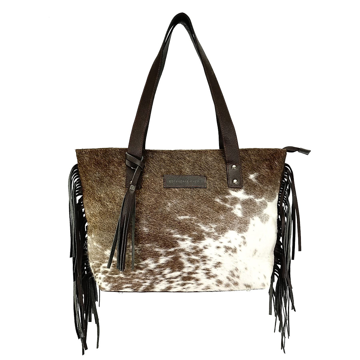 bonanza leathers cowhide leather large shoulder women's handbag with fringes and zipper closure H505C (Chocolate)