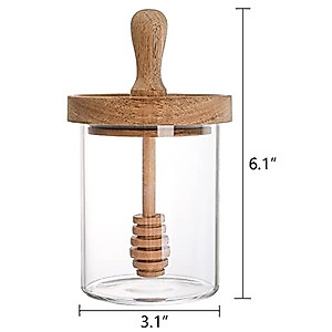 Lawei Glass Honey Jars with Wooden Dipper and Lid - 13 Oz Honey Pot Clear Glass Syrup Container for Storage