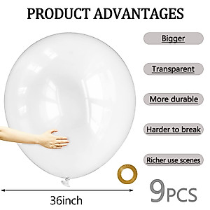 Clear Big 36 Inch Balloons, 9Pcs Clear Giant Big Latex Balloons, Large Balloons for Birthday Wedding Party Decorations.