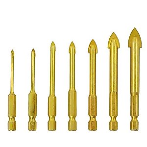 Meichoon Drill Bits Set Triangle Tile 3-12mm 7PCS, Tungsten Carbide Titanium Coated Ceramic Concrete Drilling Tool with Hex Shank for Glass Tile Ceramic Mirror Porcelain Marble DC04