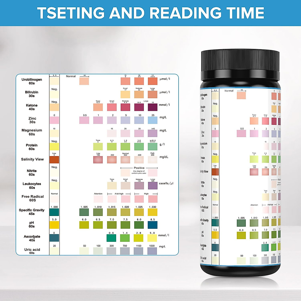 Urine Test Strips 14 Parameters 100 Count, Urinalysis Urine Test Strip for UTI, Keto, Ketosis, Protein, Specific Gravity, Ketone