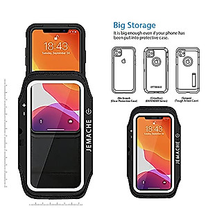 iPhone 14, 13, 12, 11, XR Armband with AirPods Holder, JEMACHE Water Resistant Gym Running Workouts Arm Band Case for iPhone XR, 11, 12, 13, 13 Pro, 14, 14 Pro (Black)