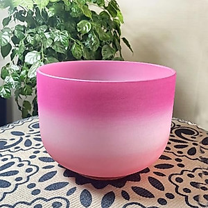 KVKA 10 Inch F Note Heart Chakra Rainbow Quartz Frosted Crystal Singing Bowl with Carrying Case for Sound Healing Yoga Bath