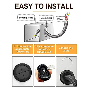 45 PCS Rubber Grommet Assortment Kit 1-1/2" 1" 7/8" 13/16" 5/8" Drill Hole, Double Sided Round Firewall Hole Plugs for Wiring, Automotive, Boat, Home Improvement Cord Pipe Wire Organization, Black