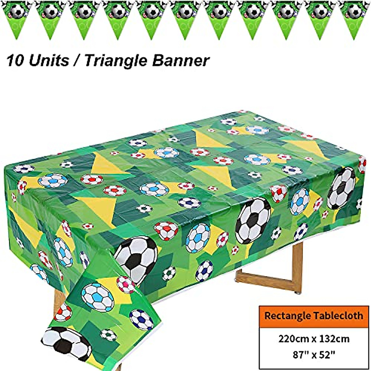 DUOCUTE Soccer Party Supplies 102PCS Sports Themed Children Birthday Paper Dinnerware Set Includes 9" Plates, 7" Plates, Cups, Napkins, Tablecloth and Banner, Serves 25