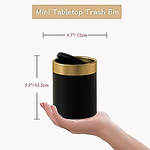 Mini Trash Can with Lid, Brushed Stainless Steel Small Tiny Mini Trash Bin Can, Mini Countertop Trash Can for Desk Office Kitchen, Swing Top Trash Bin 1.5 L/0.40 Gal (Black)
