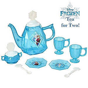 Disney Frozen Tea Set for Girls - 10 Piece Tea Party Set - Pretend Tea Time Play Kitchen Toy, Blue