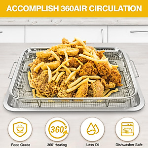 Air Fryer Basket for Oven 15 x 11 Inch Stainless Steel, Air Fryer Accessories Oven Rack and Crisper Tray, Bacon Cooker Broiler Pan for Oven, Bakeware Sets Oven Rack-2 Piece Large