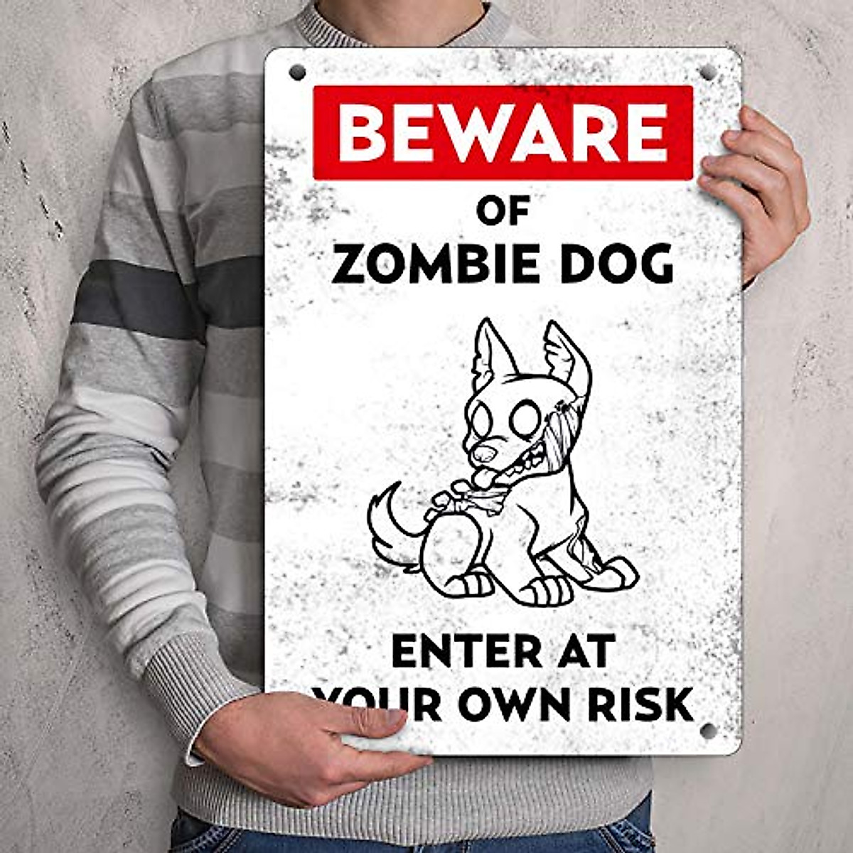 BannerBuzz Beware Of Zombie Dog! Enter at Your Own Risk Aluminium Dog signs Rust Free, Weatherproof, UV Printing, Can be use Indoor as well as Outdoor, Easy To Mount With Holes 24" W X 36" H