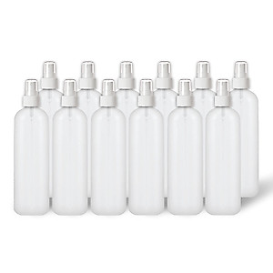 MoYo Natural Labs 4 oz Spray Bottles Fine Mist Empty Travel Containers, BPA Free HDPE Plastic for Essential Oils and Liquids/Cosmetics (Neck 20-410) (Pack of 12, Translucent HDPE Bottle White Spray)