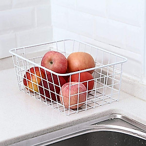 Redrubbit Wire Storage Baskets, Large Farmhouse Metal Freezer Basket Storage Organizer Bins with Handles for Kitchen Cabinets, Pantry, Closets, Bedrooms, Bathrooms, Set of 6, White