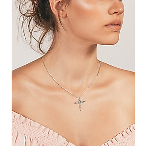 YL Celtic Knot Cross Necklace Sterling Silver Cubic Zirconia Loop Infinity Pendant Dancing Created Aquamarine Crucifix Jewelry