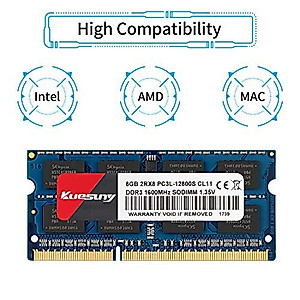 KUESUNY 16GB Kit (8GBX2) DDR3L-1600 Sodimm RAM, PC3L-12800/PC3L-12800s Memory 204 Pin 1.35V/1.5V CL11 Non-ECC Unbuffered 2RX8 Dual Rank for Laptop Notebook