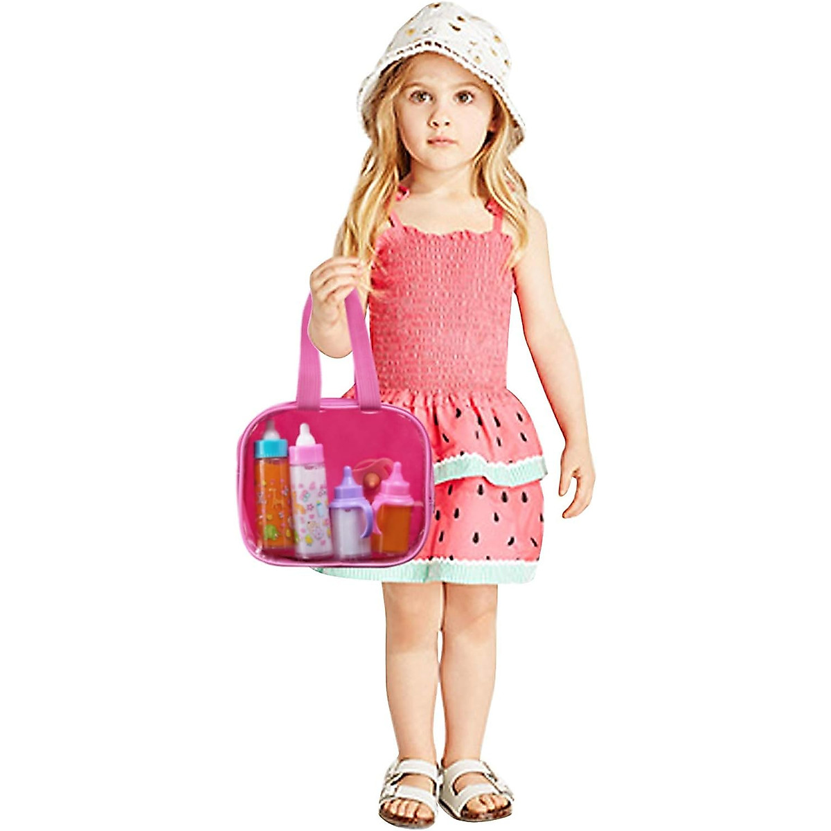 fash n kolor®, My Sweet Baby Disappearing Doll Feeding Set | Baby Care 6 Piece Doll Feeding Set for Toy Stroller | 2 Milk & Juice Bottles with 2 Toy Pacifier for Baby Doll