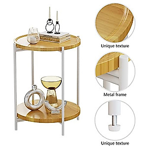 Round End Table,Side Table Modern Nature Texture Coffee Table Nightstand Bedside Wood Table Outdoor & Indoor Accent Table for Small Spaces,Bedroom,Patio