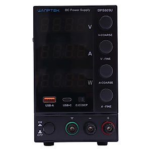 MOQNISE DC Power Supply Variable 0-60V 0-5A, DC Bench Power Supply with 4-Digit Display and 0.5% High Precision Adjustment, USB-A and Type-C Ports, Power Supply for School Laboratory
