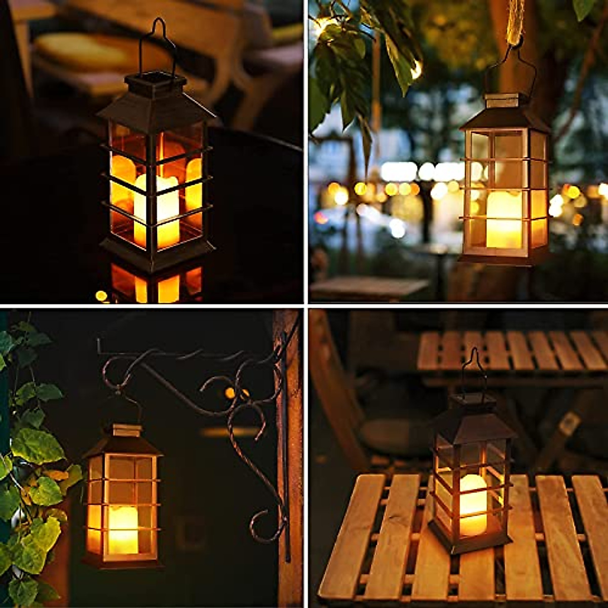 2 Pack Christmas Solar Lantern,Outdoor Garden Hanging Lantern-Waterproof LED Solar Lanterns Plastic Flickering Flameless Candle Mission Lights for Christmas Table, Outdoor, Party Decorative (Black)