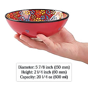Crystalia Decorative Turkish Ceramic Serving Bowl Set of 6, Handmade Multicolor Dipping Charcuterie Bowls (Large-4PCs)