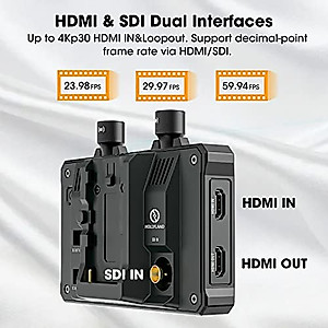 Hollyland Mars M1 Camera Field Monitor 4K HDMI & SDI Video Transmission System 150m Range 0.08s Latency FHD 1920x1080 1000nit 5.5" Touch 3D LUT APP Monitoring DC-Out Interface (1 Set)