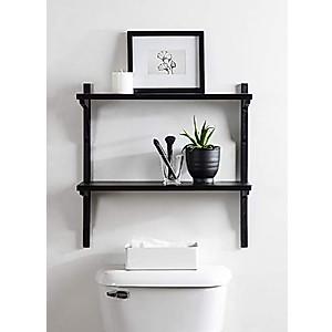 Kate and Laurel Meridien Modern Wood Shelves, 24 x 8 x 24, Black, Transitional Two Tier Wall Shelf for Storage and Display
