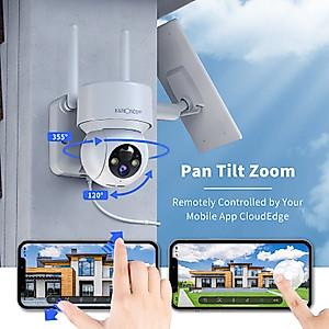 K&F Concept Solar Security Camera Wireless Outdoor, 2.4G WiFi Solar & Battery Powered Surveillance Camera, PTZ Home Security Camera with Color Night Vision & Siren/Motion Detection, 2 Way Talk