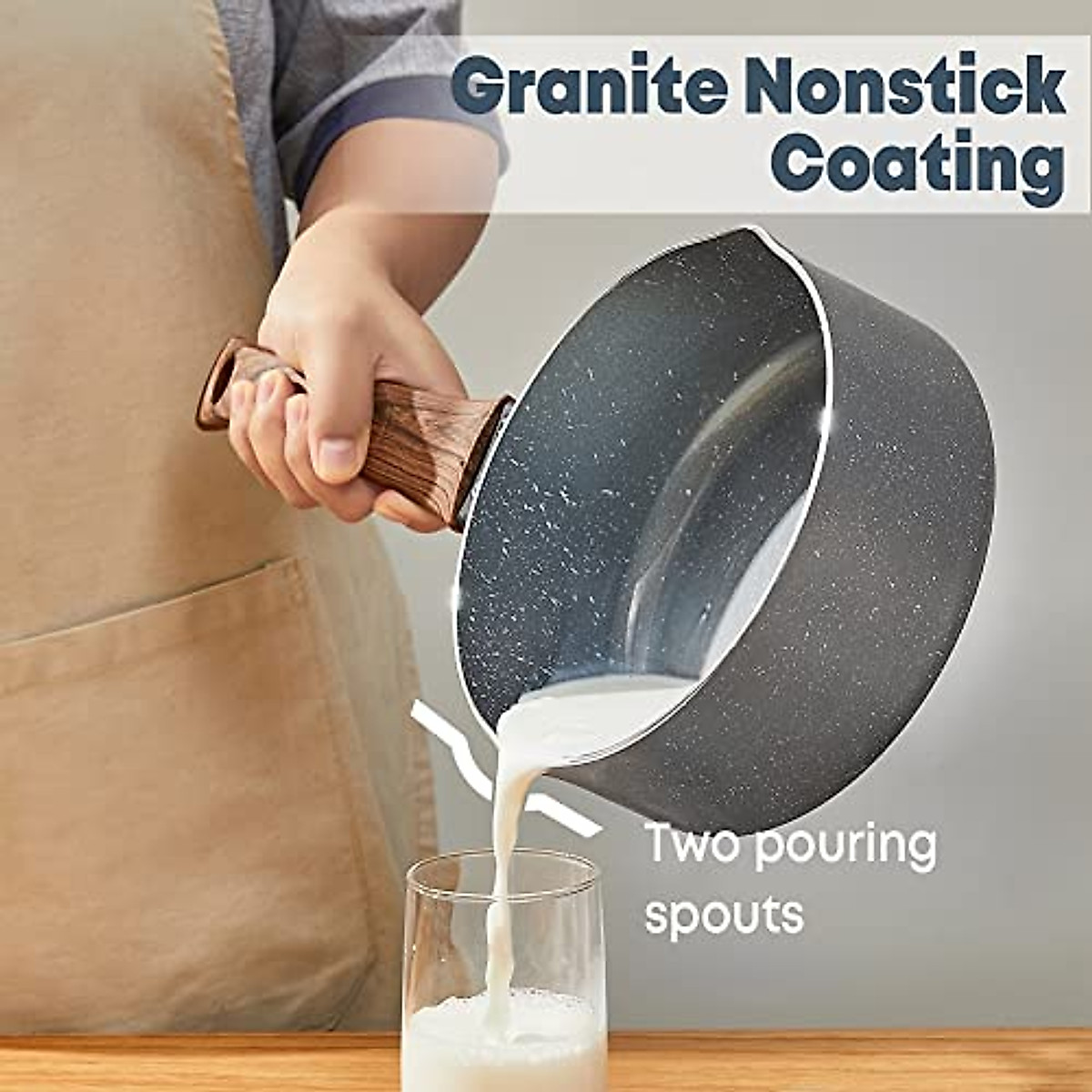 Cyrret 2 Quart Saucepan with Lid, Nonstick Sauce Pan Granite Coating Small Pots for Cooking, Oven Safe Sauce Pot Compatible for All Stoves, Milk Pot with Ergonomic Handle