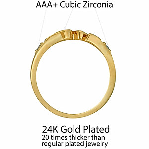 LIFETIME JEWELRY 3-Stone Cubic Zirconia Love Ring for Women 24k Real Gold Plated (9)
