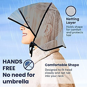 Premium Waterproof Rain Bonnet Hat with Full Cut Visor & Netting - Stay Dry Rain Protection for Men or Women - Black (Unisex)
