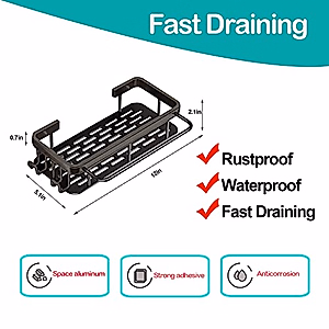 TOOYIMR 3-in-1 Sponge for Kitchen Sink, Adhesive Shower scaddy，can Also be Used as Dish Brush Holder, Shower Shelf, Sink Organizer Sponge Holder and Storage. Rust-Proof Space Aluminum (Black)