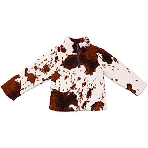 Kids Girls and Boys Cow Printed Sherpa Fleece Zip Sweatshirt Long Sleeve Pullover Jackets Sweatshirts Outwear Coat 4T