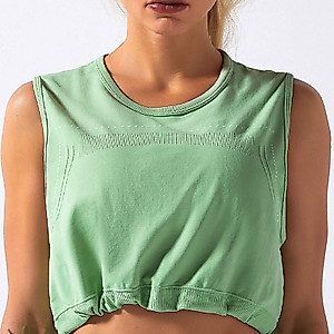 Bravetoshop Women Crop Top Summer Crewneck Sleeveless Loose Comfy Sports Yaga Running Workout Vest Summer Tank Tops (Green,L)