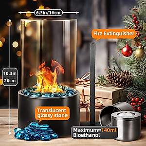 Eufrozy Small Tabletop Fire Pit Bowl with Glass, Mini Portable Table Top Rubbing Alcohol Fireplace Indoor, Smokeless Clean Burning Bio Ethanol for S'Mores/Apartment/Personal Flame/Outdoor/Patio/Black