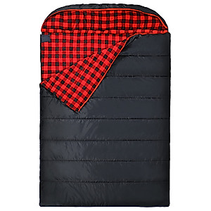 REDCAMP Large Cotton Double Sleeping Bag for Adults, 2 Person Cold Weather Warm Queen Size Flannel Sleeping Bags for Camping, Black