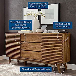 Modway Render 63" Mid-Century Modern Sideboard Buffet Table or TV Stand in Walnut