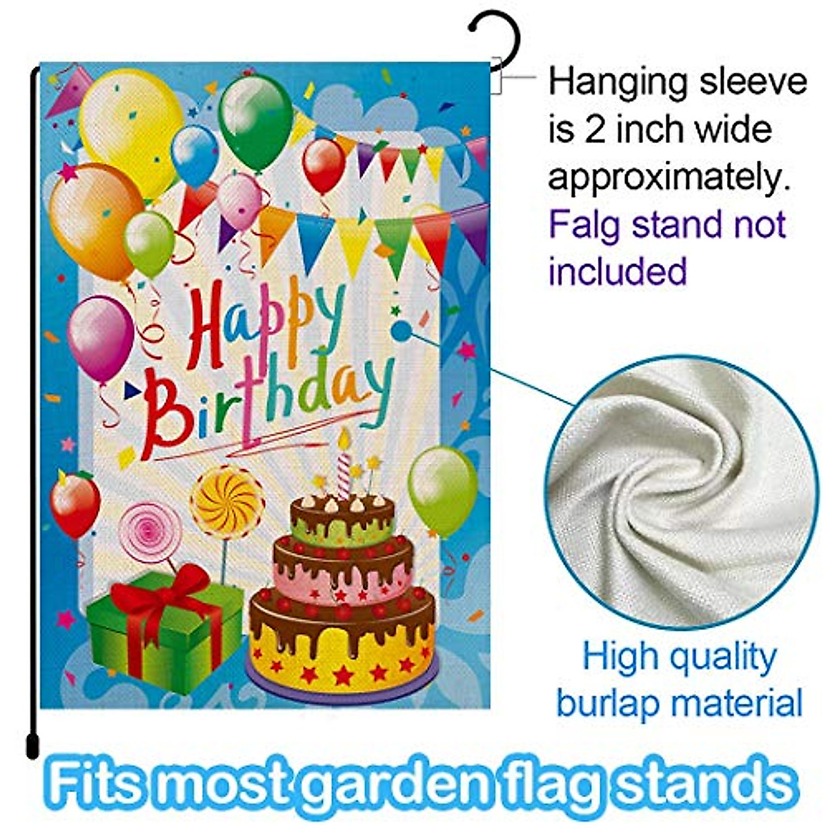 Happy Birthday Garden Flag Yard Signs, Burlap Vertical Double Sided Readable Lawn Signs Birthday Yard Decorations for Lawn Outside Outdoor Flags 12.5 x 18 Prime Party Celebration Birthday Banner