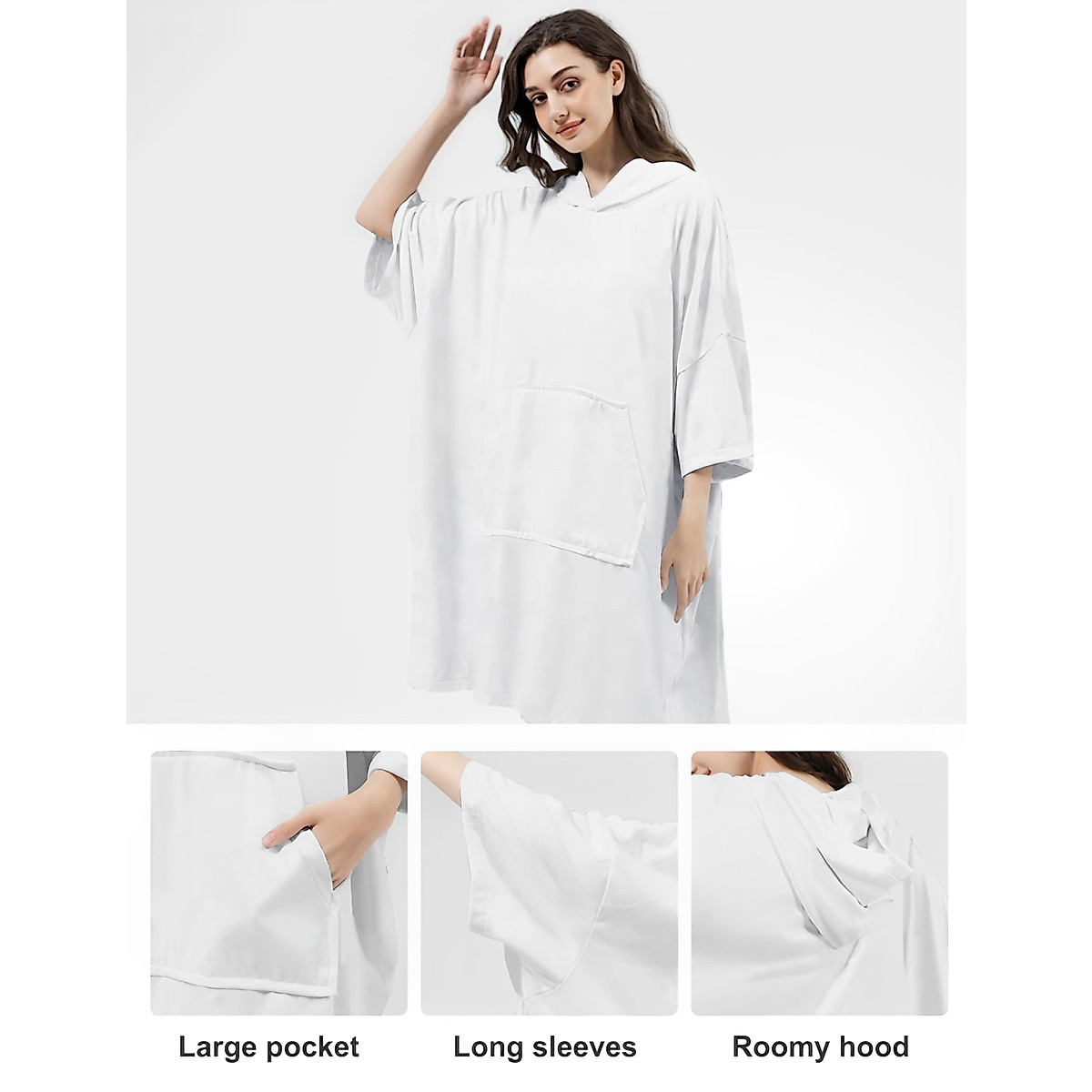 KFUBUO Surf Poncho Changing Towel Swim Robe with Pocket Plus Size Terry Cloth Swim Cover Up for Women Towel Poncho Hoodie