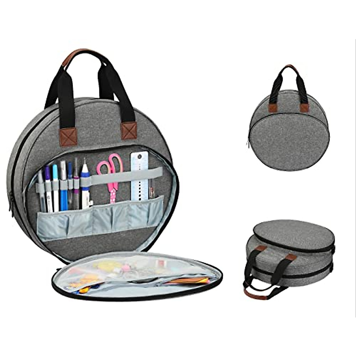 MIOKY Embroidery Bag for Cross Stitch Project, Embroidery Supplies Organizer Storage Portable Carrying Case Travel Tote for Embroidery Hoops,Floss,Cross Stitch Tools,Grey [Bag Only]