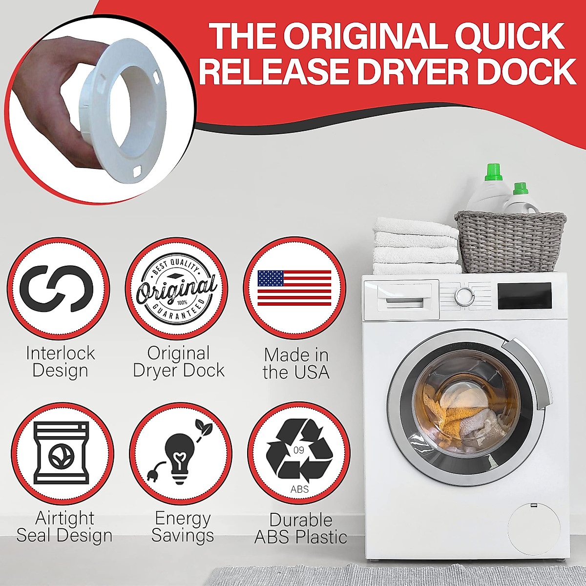 Dryer Dock The Original Dryer Vent Quick Release - Two-Piece Dryer Hose Quick-Connect, Twist & Lock Tight, Fits 4 Inch Tubes,White