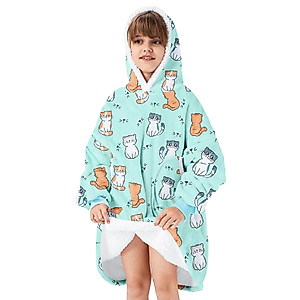 Zando Blanket Hoodie for Kids Cat Blanket Hoodie Wearable Blanket Kids Oversized Blanket Hoodie Sweatshirt Blanket Comfy Blanket Hoodie Kids Cozy Warm Sherpa Blanket with Pocket Cute Gifts for Girls