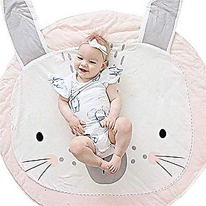 Lacomfy Nursery Rug Round Baby Rug Pink Rabbit Mat Cartoon Animal Sleeping Rugs for Girls, Children Game Mat Cotton Floor Play Mat Blanket Play Carpet for Girls 37.4in (Rabbit-Pink)
