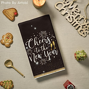 Artoid Mode Cheers Stars Firework Happy New Year Kitchen Towels Dish Towels, 18x26 Inch Festival Decoration Hand Towels Set of 2