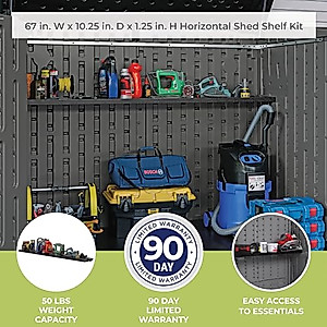 Suncast Horizontal and XL Vertical Shed Shelf Kit, Space-Saving Shelf for Outdoor Storage Sheds, 67" W x 10.25" D x 1.25" H, Black, BMSASHELFH2